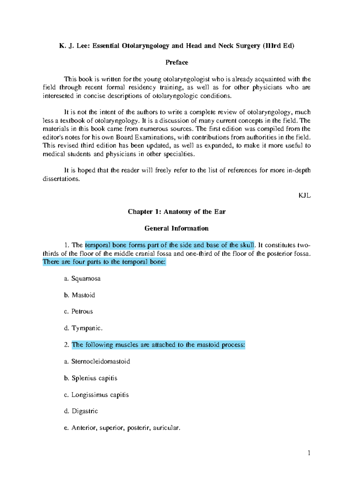 KJL Otolaryngology Chapter 1: Anatomy of the Ear Overview - Studocu