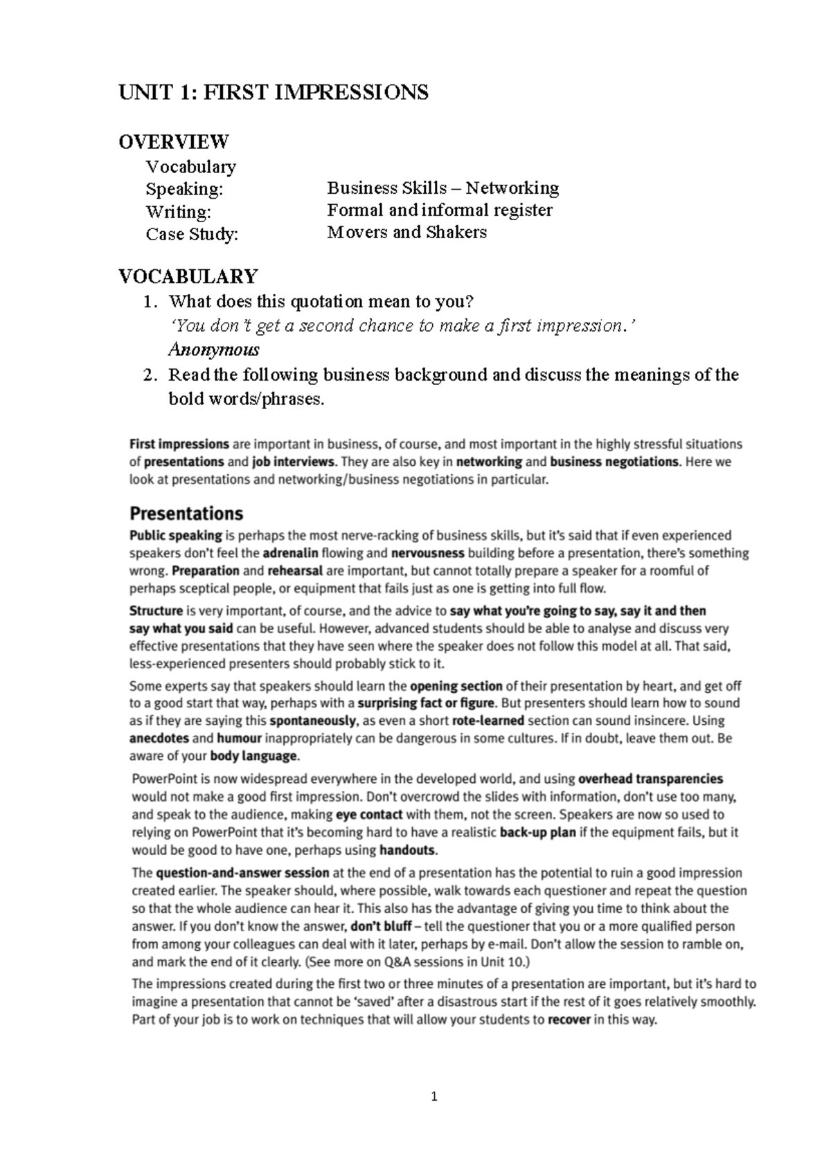 TA4-CLC English for Business-Student's book Final - UNIT 1: FIRST ...