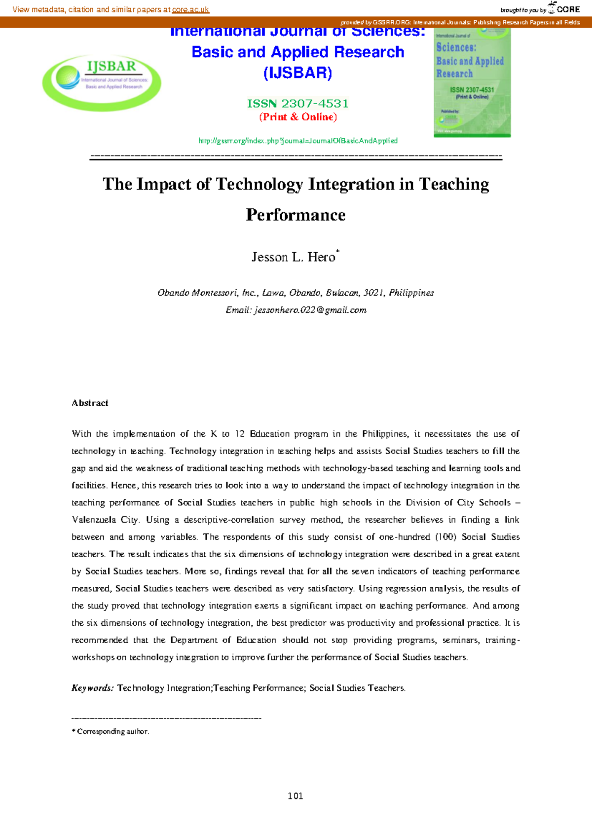 The Impact of Technology Integration in Teaching - International ...