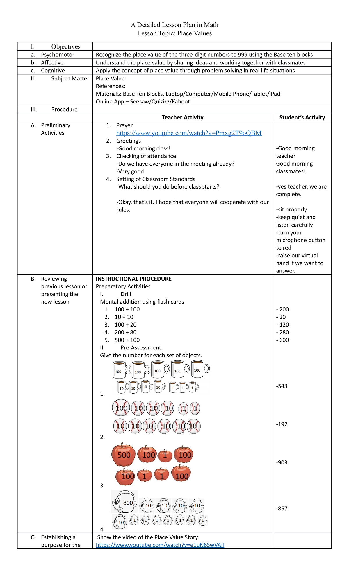 Lesson Plan: Understanding Place Value in Math - Studocu