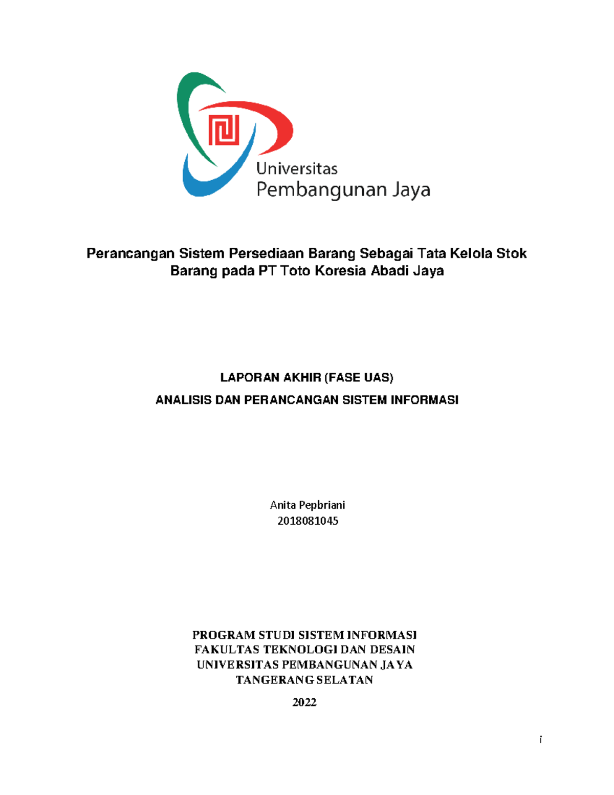 Perancangan Sistem Persediaan Barang pada PT Toto Koresia Jaya (UAS ...