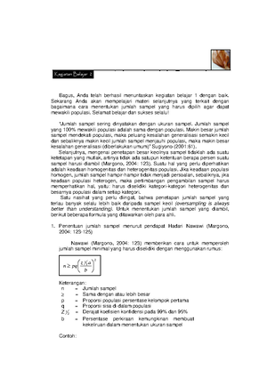 Modul Statistik 6 Cara Menentukan Sample - CARA MENENTUKAN UKURAN SAMPEL / RESPONDEN DALAM - Studocu