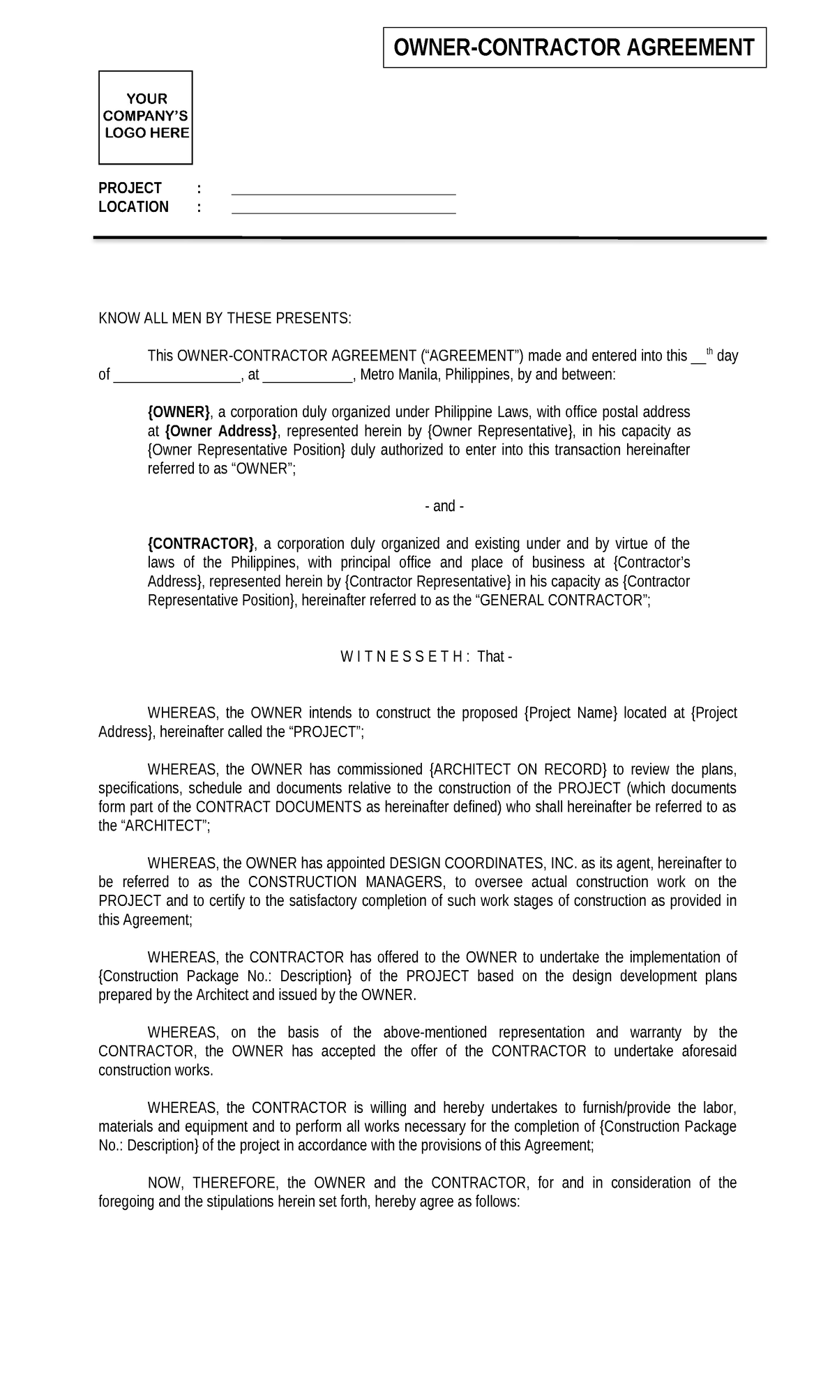 Owner-Contractor Agreement for Construction Project Management - Studocu
