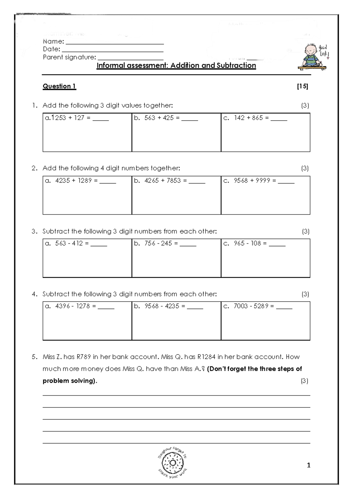 Informal-Assessment-Addition-and-Subtraction Grade 4 - Bryanston ...