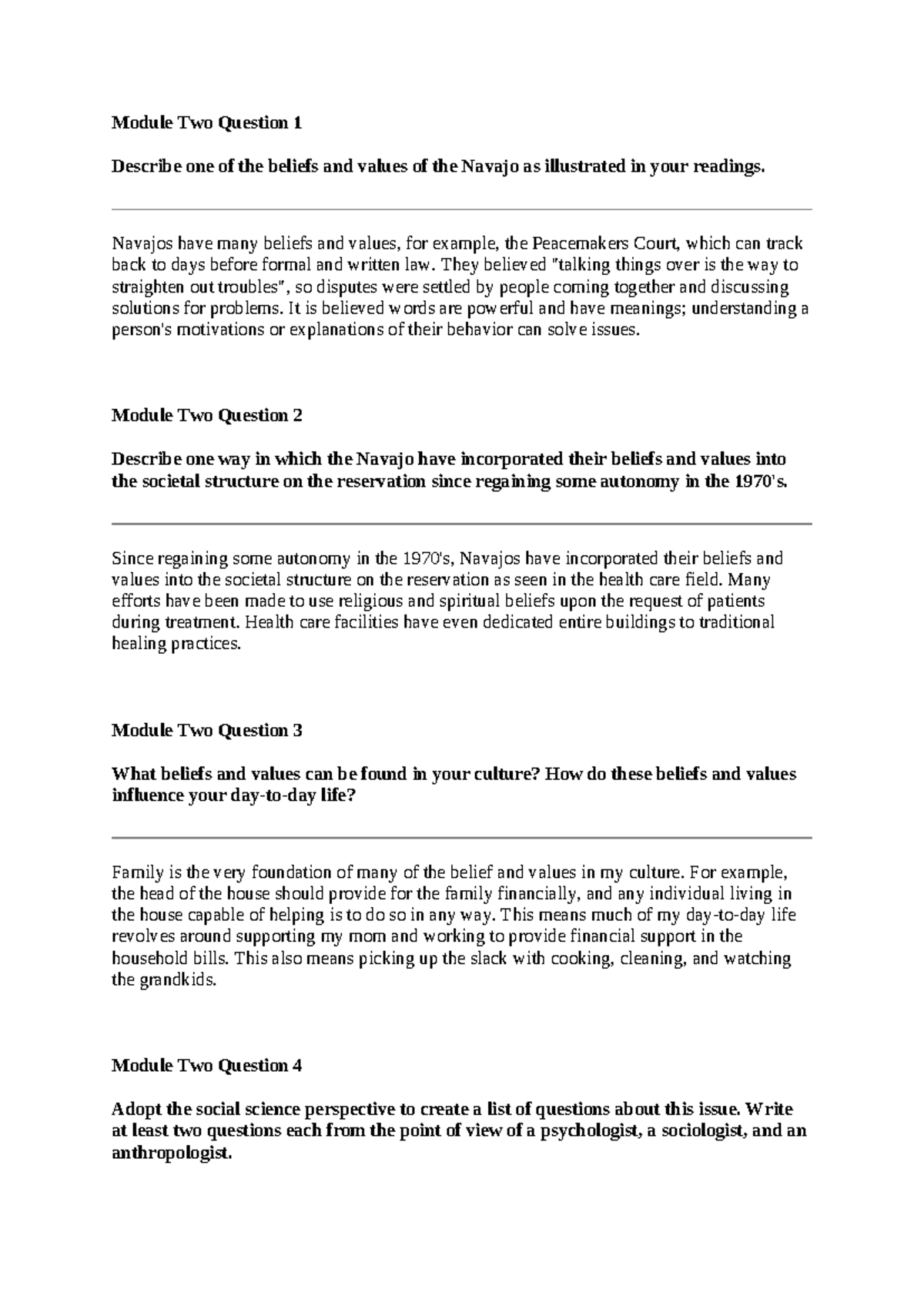 SCS 200 Module Two Short Response: Beliefs and Values Analysis - Studocu