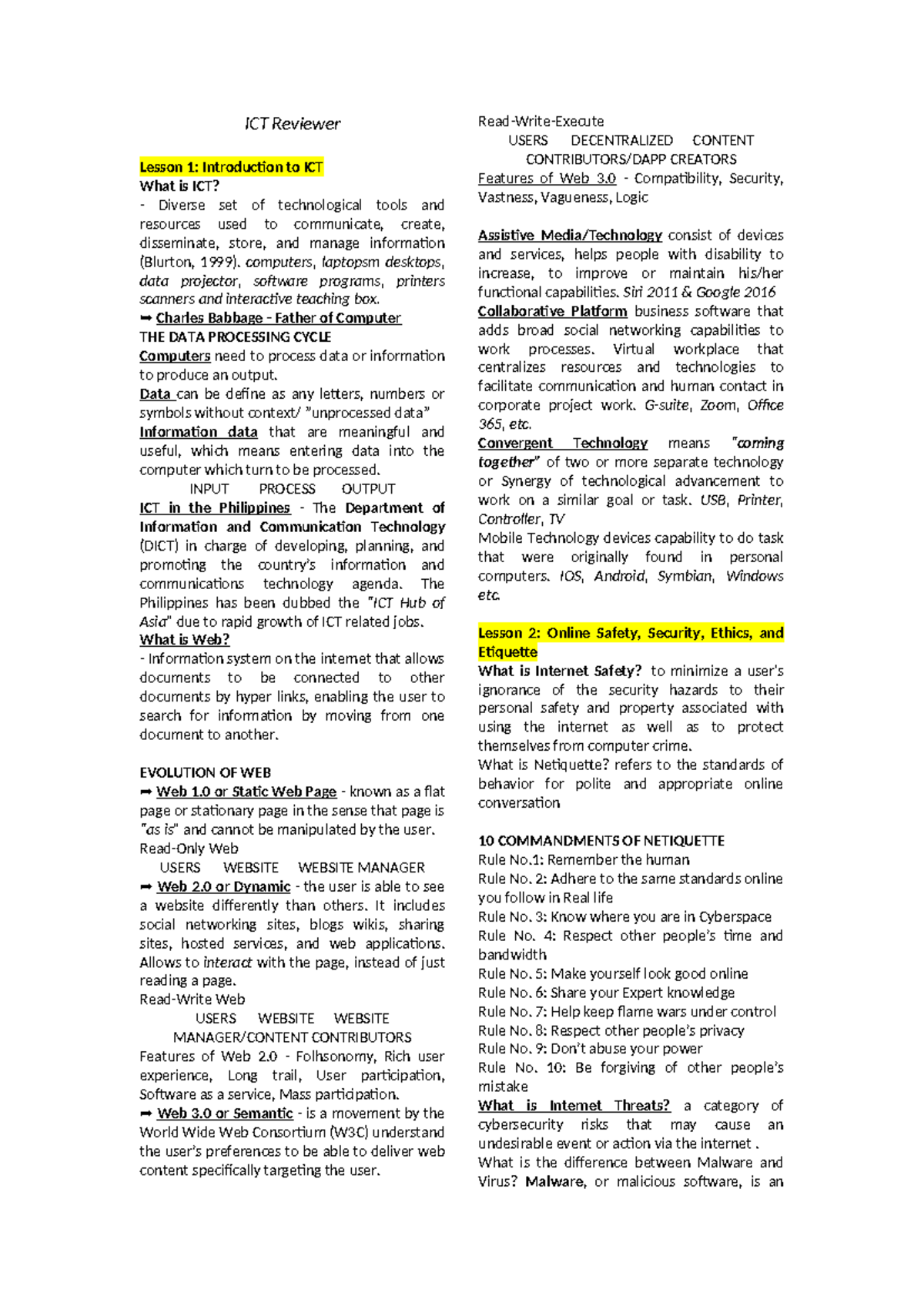 ICT Reviewer: Lessons on ICT Fundamentals, Online Safety, and IP Rights ...