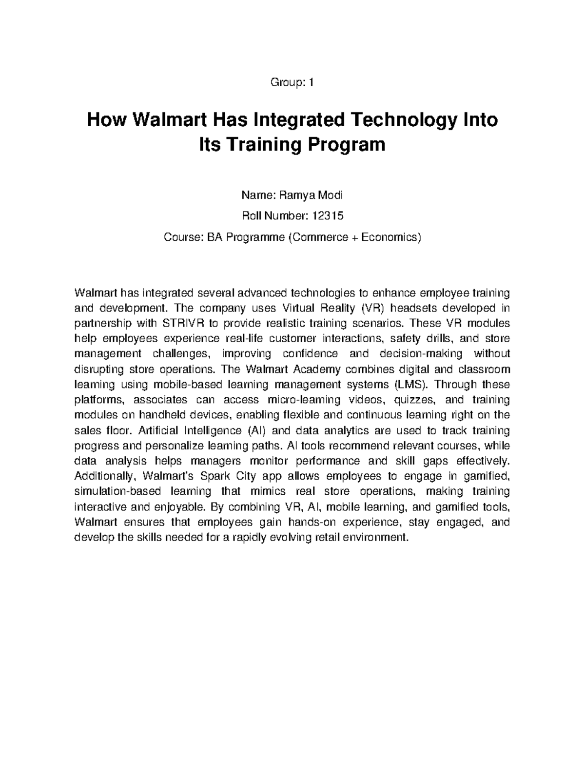 BA Programme (Commerce Economics) - Walmart's Tech-Enhanced Training ...