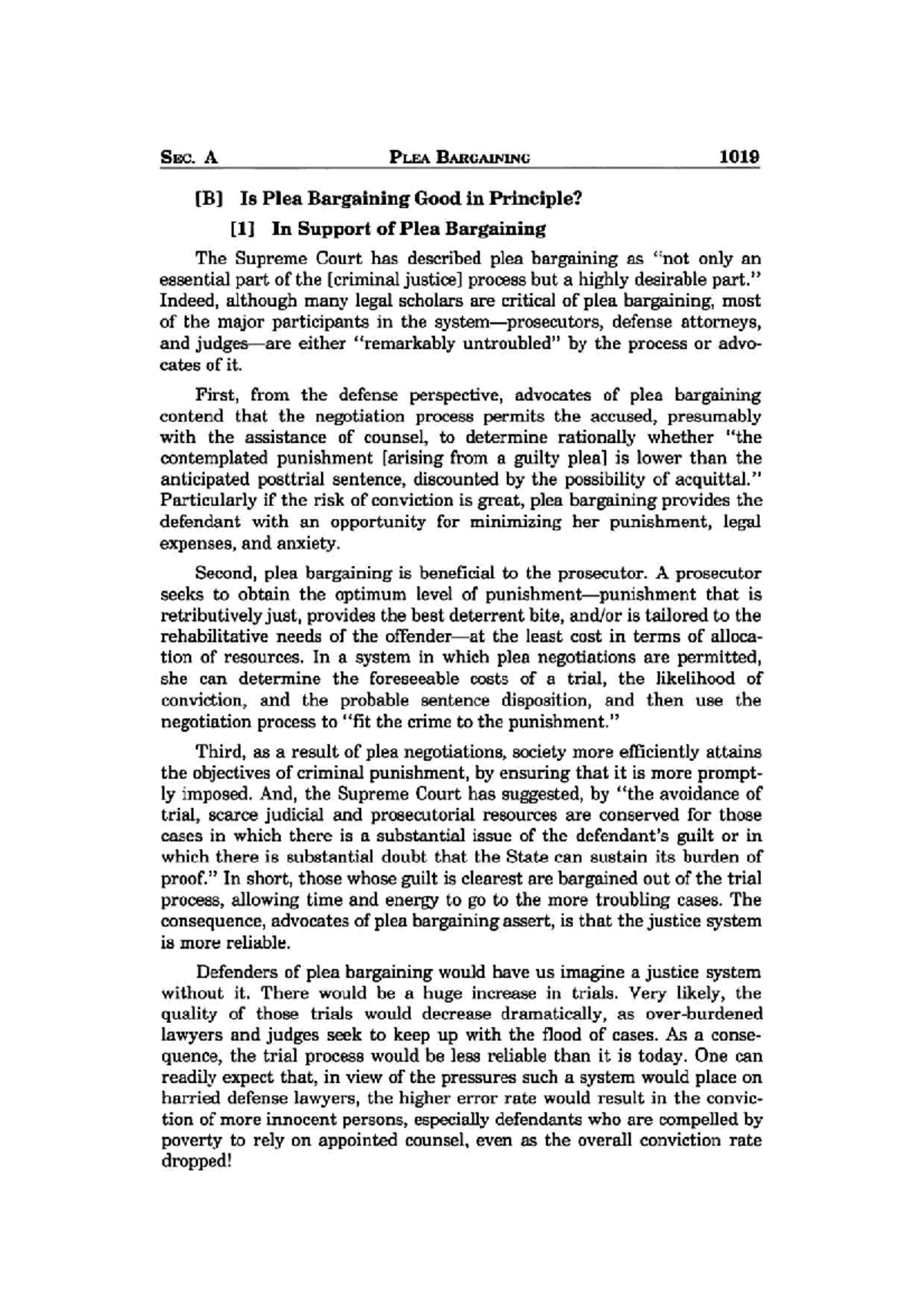 SEC. A PLEA BARGAINING 1019: Evaluating the Merits and Critiques of ...
