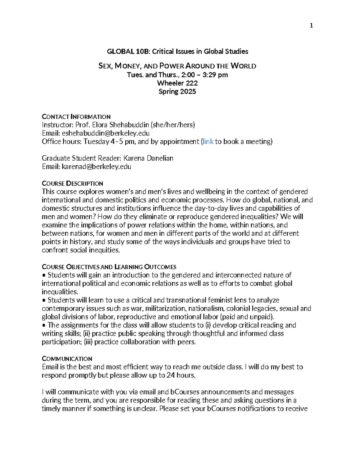 Global Studies 10B S25: Course Syllabus & Key Information for Spring ...