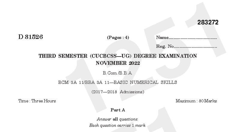 BCM 283272 Numerical Skills Exam Paper - Nov 2022 - Studocu