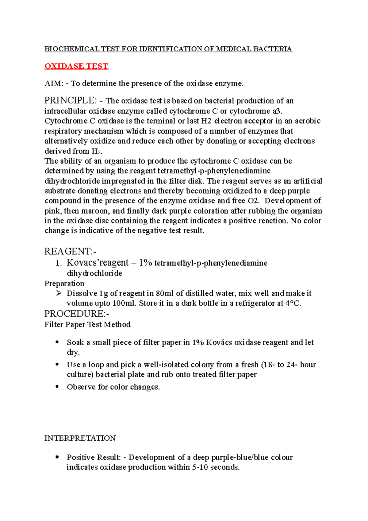 Biochemical Test Methods for Medically Significant Bacteria - Studocu
