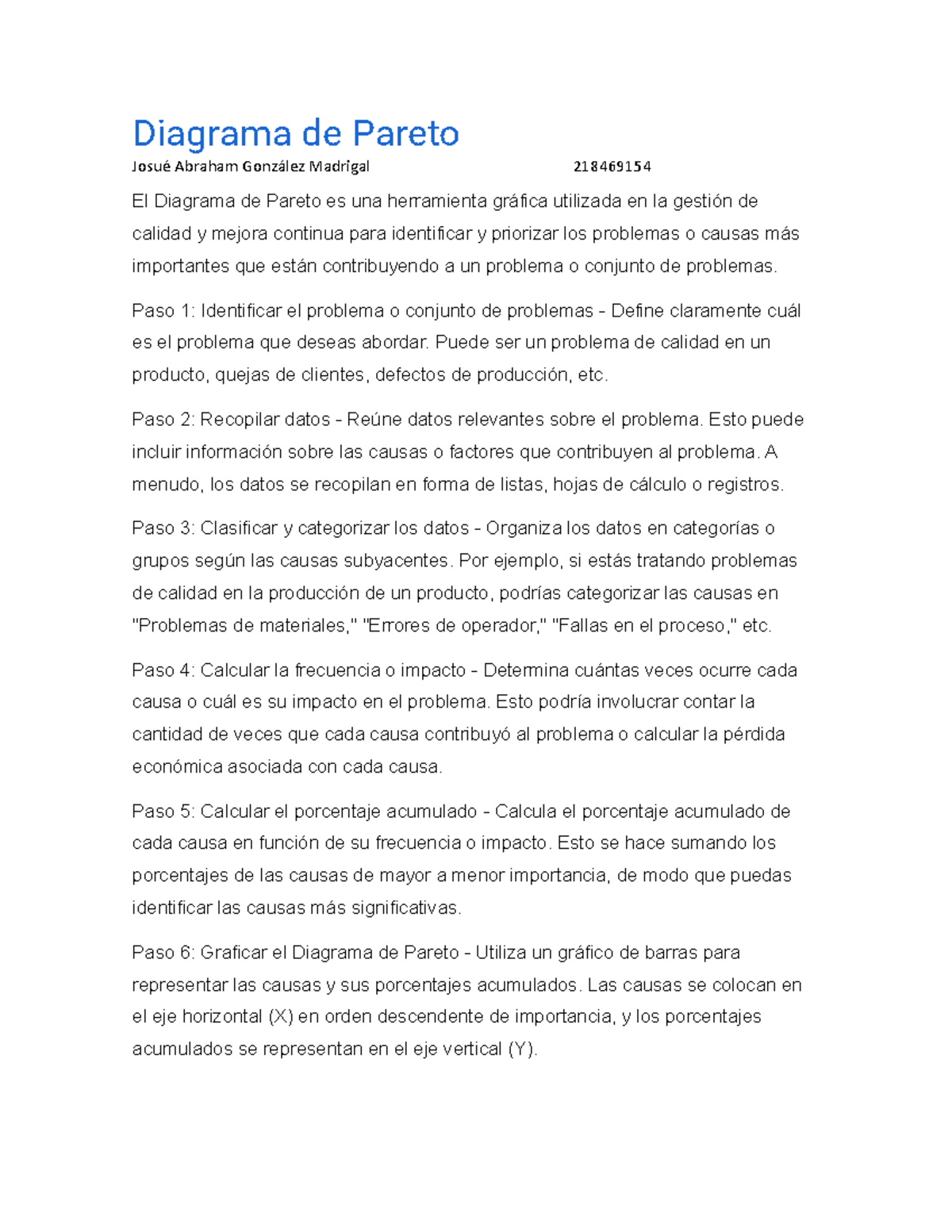 Diagrama de Pareto GMJA - Diagrama de Pareto Josué Abraham González ...