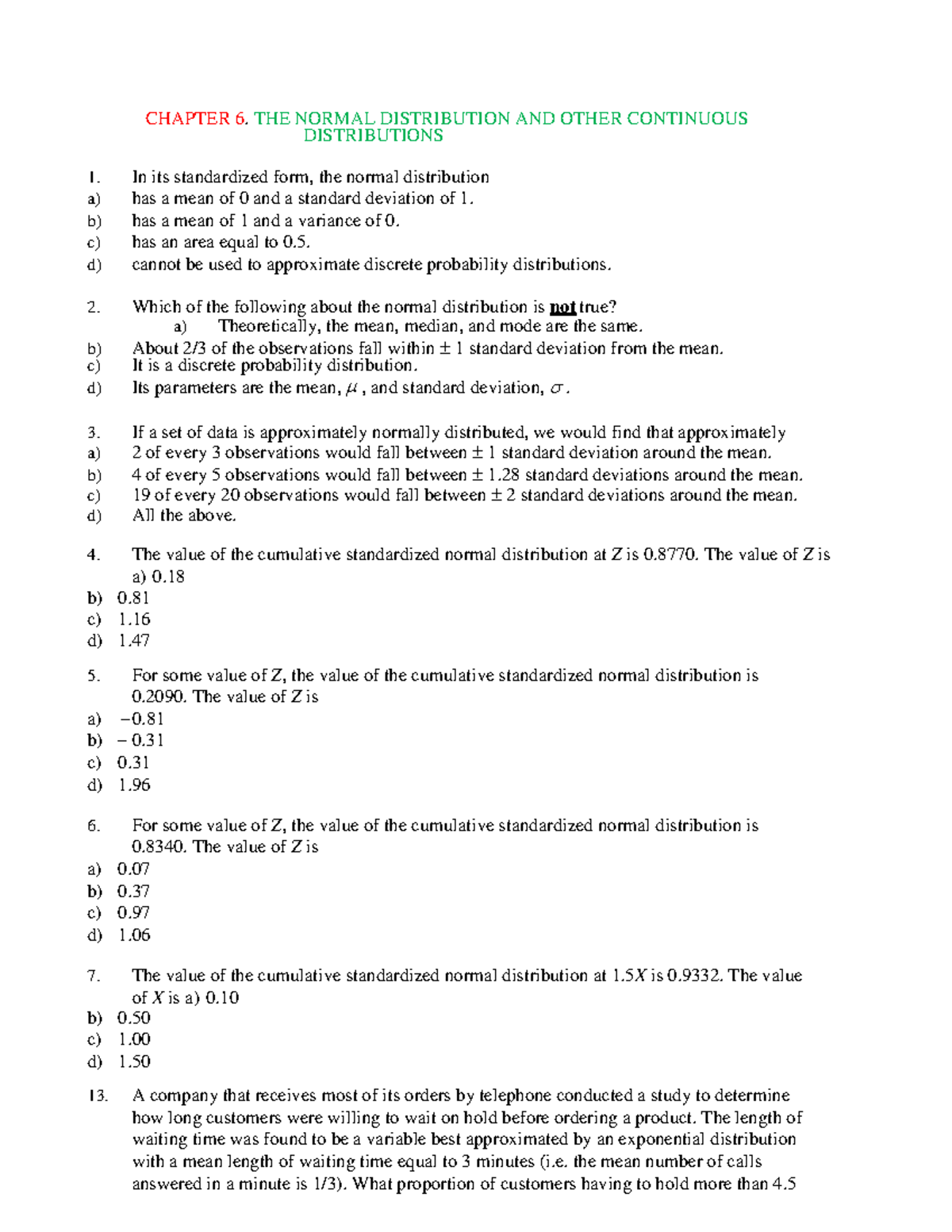 Exercise CH6: The Normal Distribution & Continuous Distributions - Studocu