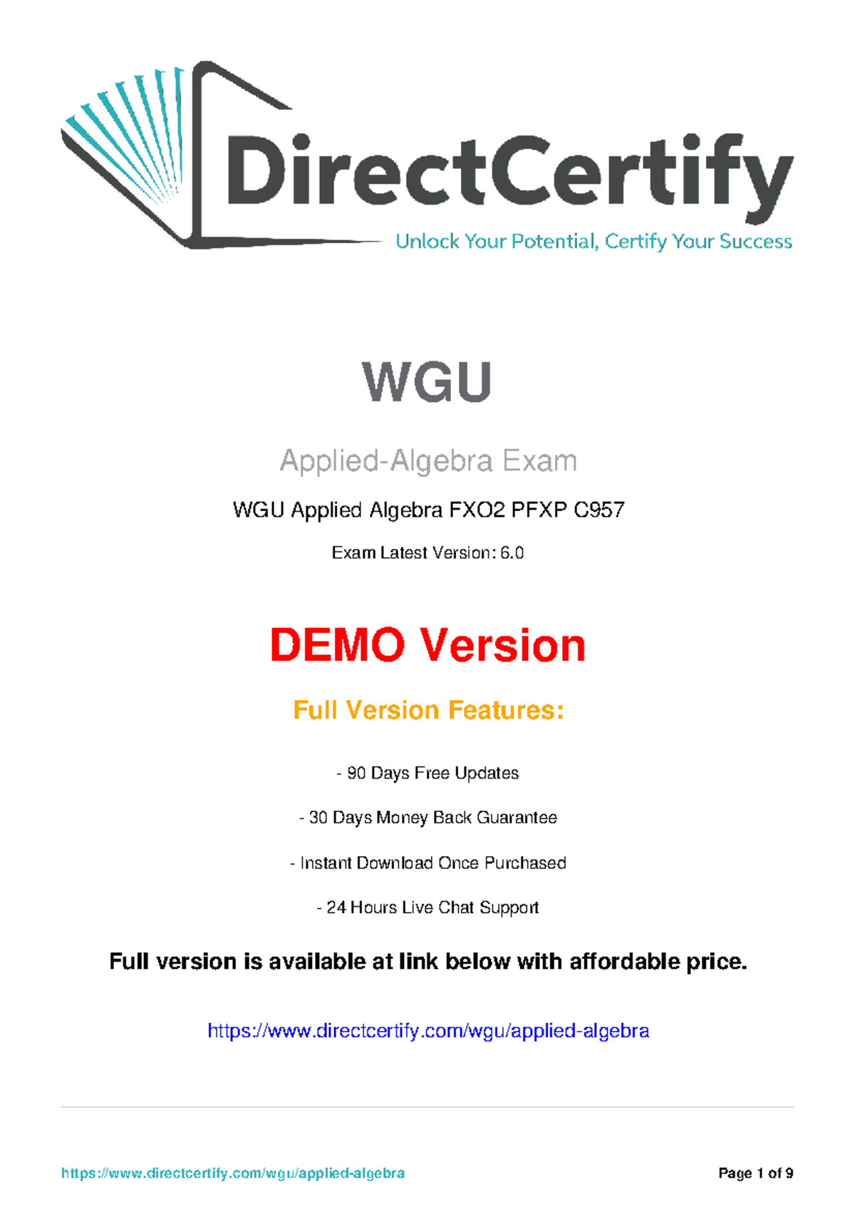 WGU Applied Algebra FXO2 PFXP C957 Exam Questions & Answers - Studocu