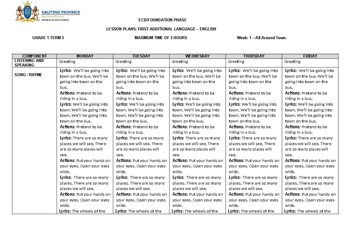 Gr 1 term 3 2019 maths lesson plan - GRADE 1 TERM 3 Teacher Toolkit ...