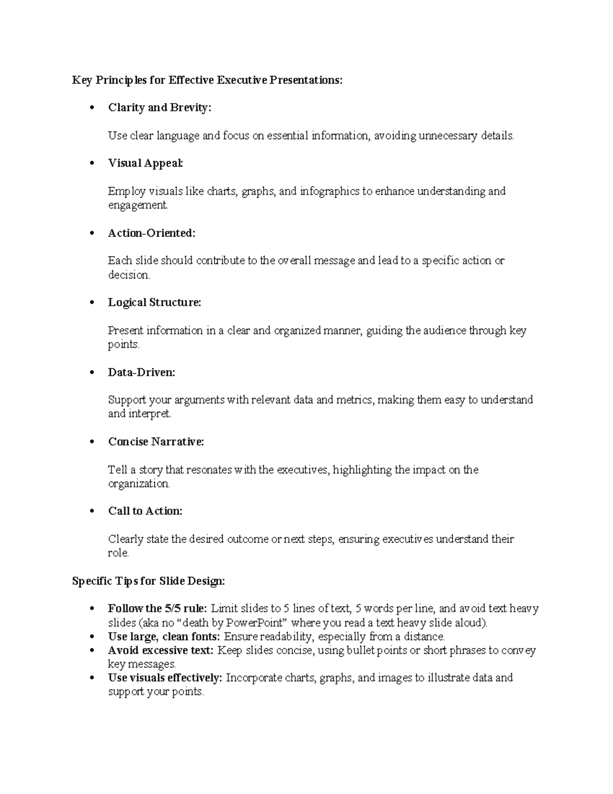 Effective Executive Presentations: Key Principles for Success - Studocu