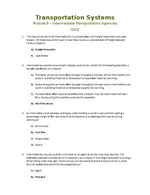 TS Quiz 10 - Transportation of Dangerous Goods - Transportation Systems ...