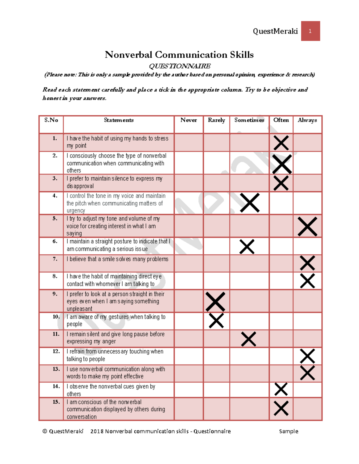 Nonverbal Communication Skills Questionnaire: Self-Assessment Guide ...