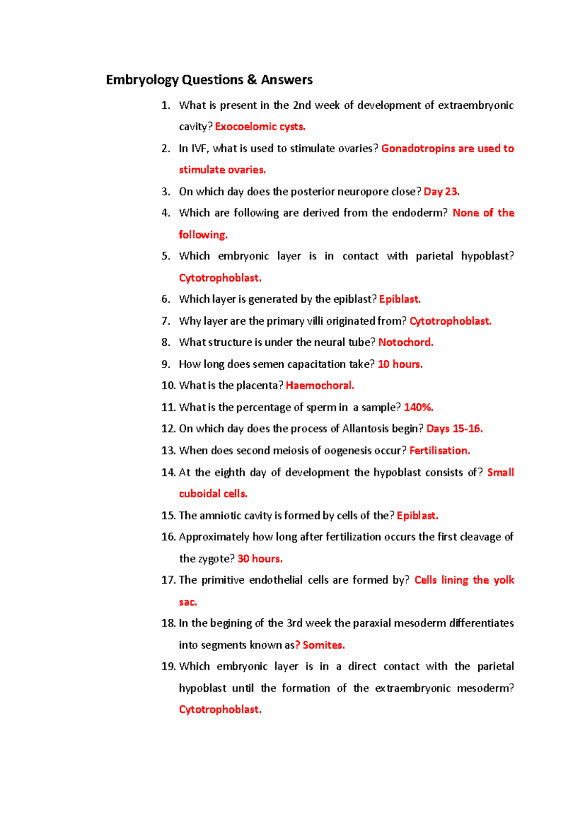 Embryology Questions And Answers Pdf Comparative Embryology Reading