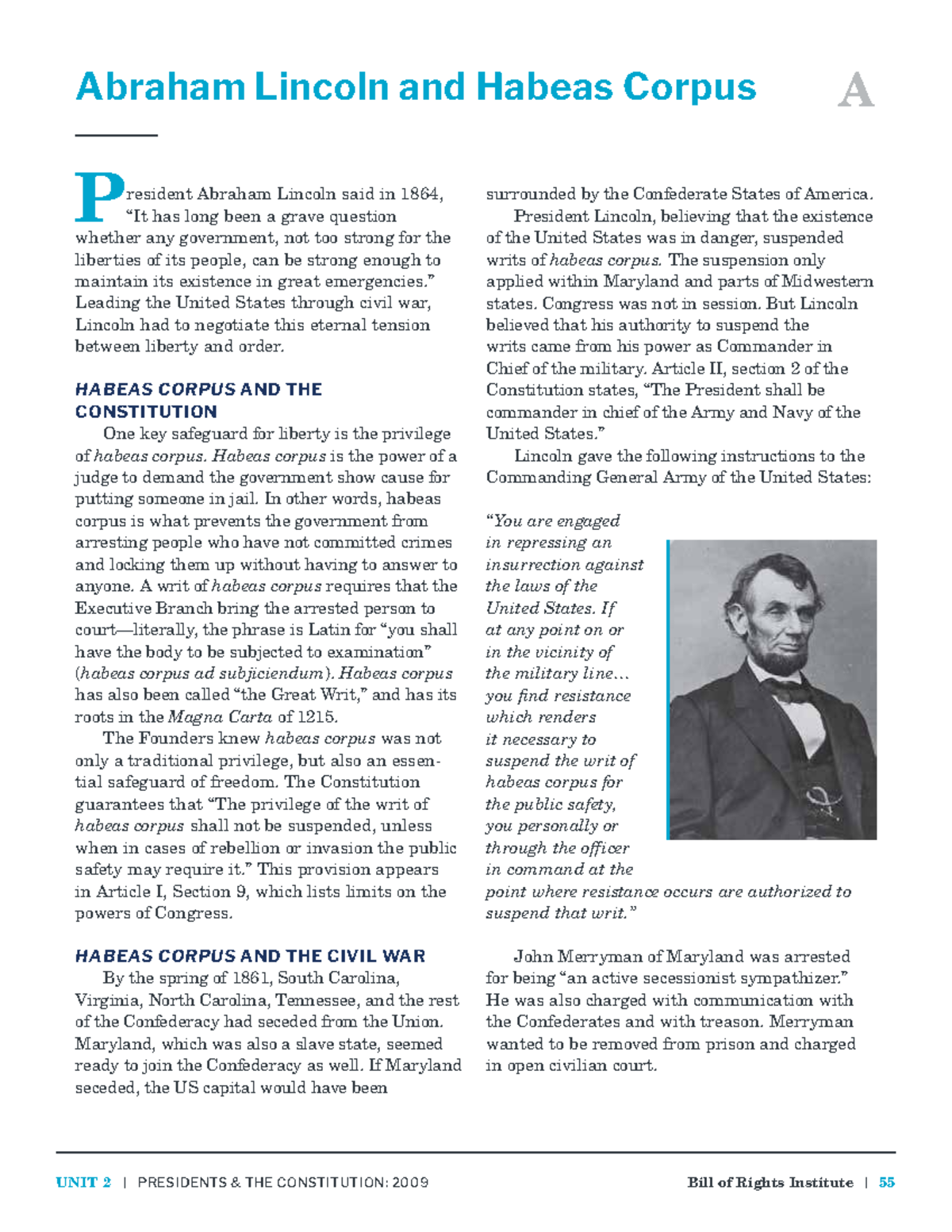 HIST 2009: Abraham Lincoln's Suspension of Habeas Corpus During Civil ...