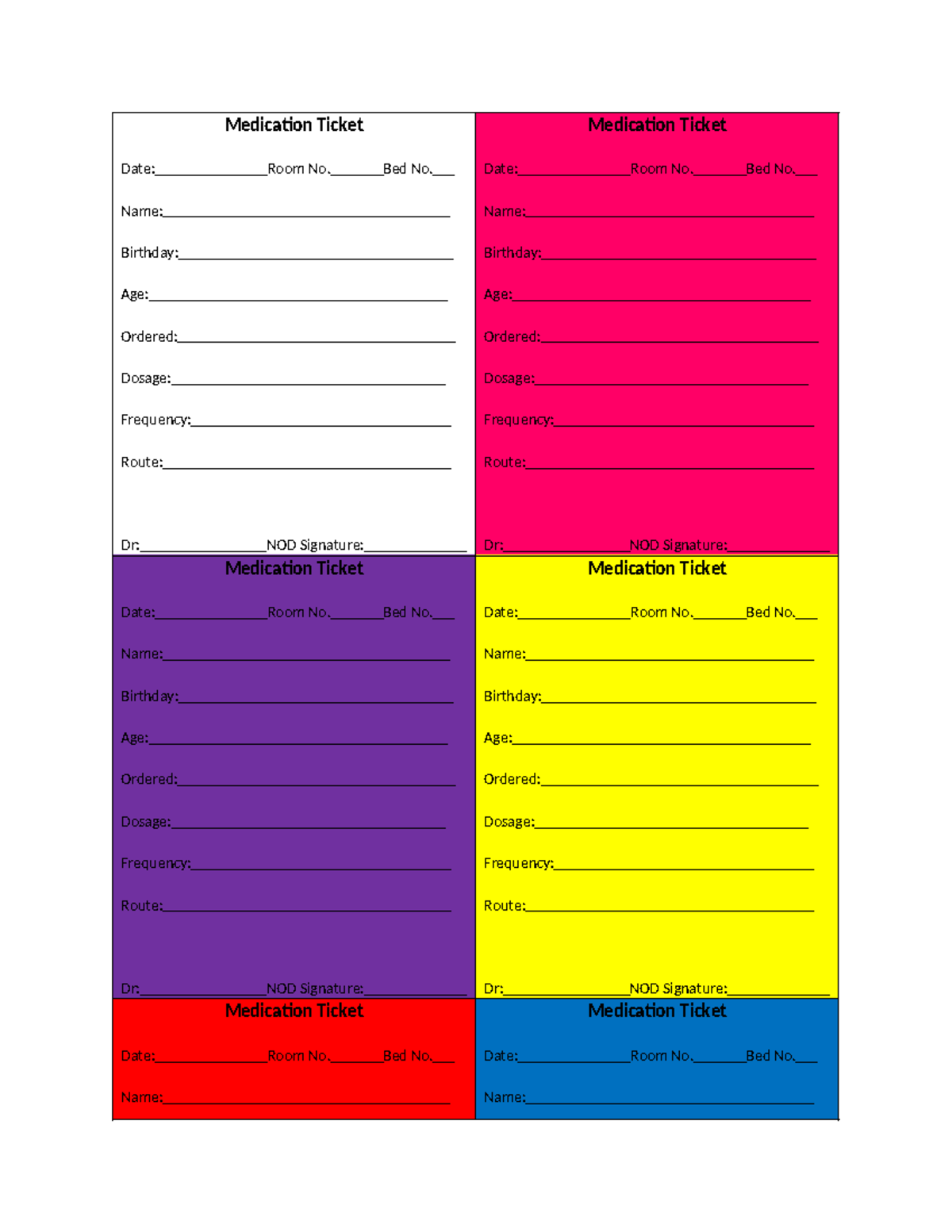 Medication Ticket Template for Patient Management - Studocu