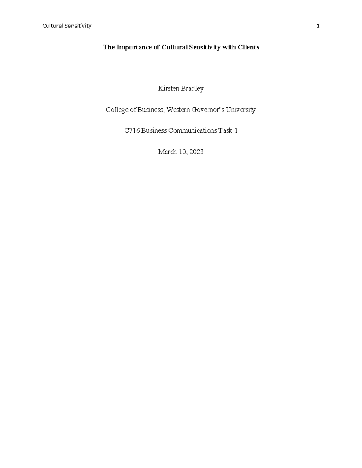 C716 Task 1: Enhancing Cultural Sensitivity in Business Communication ...