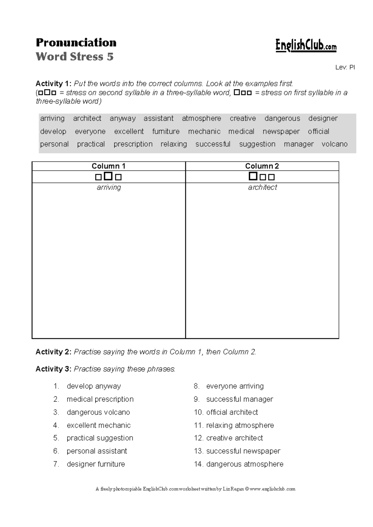 EC pronunciation-word-stress-5 - A freely photocopiable EnglishClub ...