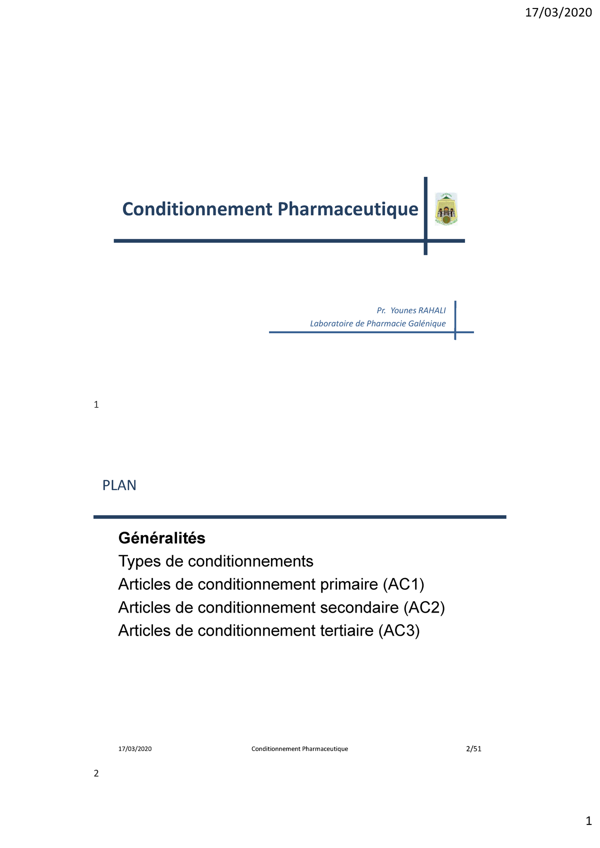 Conditionnement Pharmaceutique : Types et Articles AC1, AC2, AC3 - Studocu