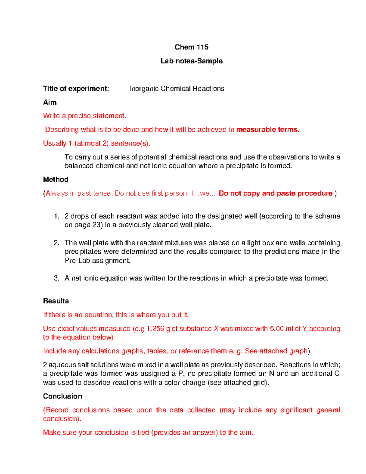 Chem 115 Lab Report: Inorganic Chemical Reactions Analysis - Studocu