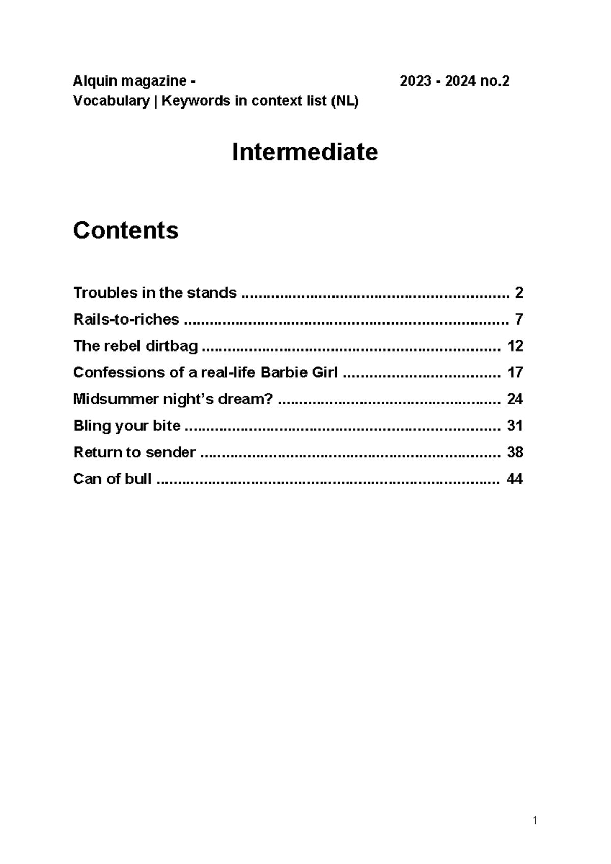 Alquin Magazine Intermediate 2 Vocabulary Context List (NL) 2023-2024 ...