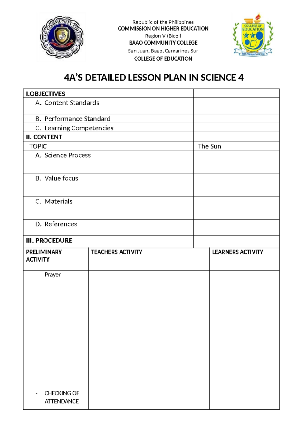 4A Detailed Lesson Plan in Science 4 - Final Demo - Studocu