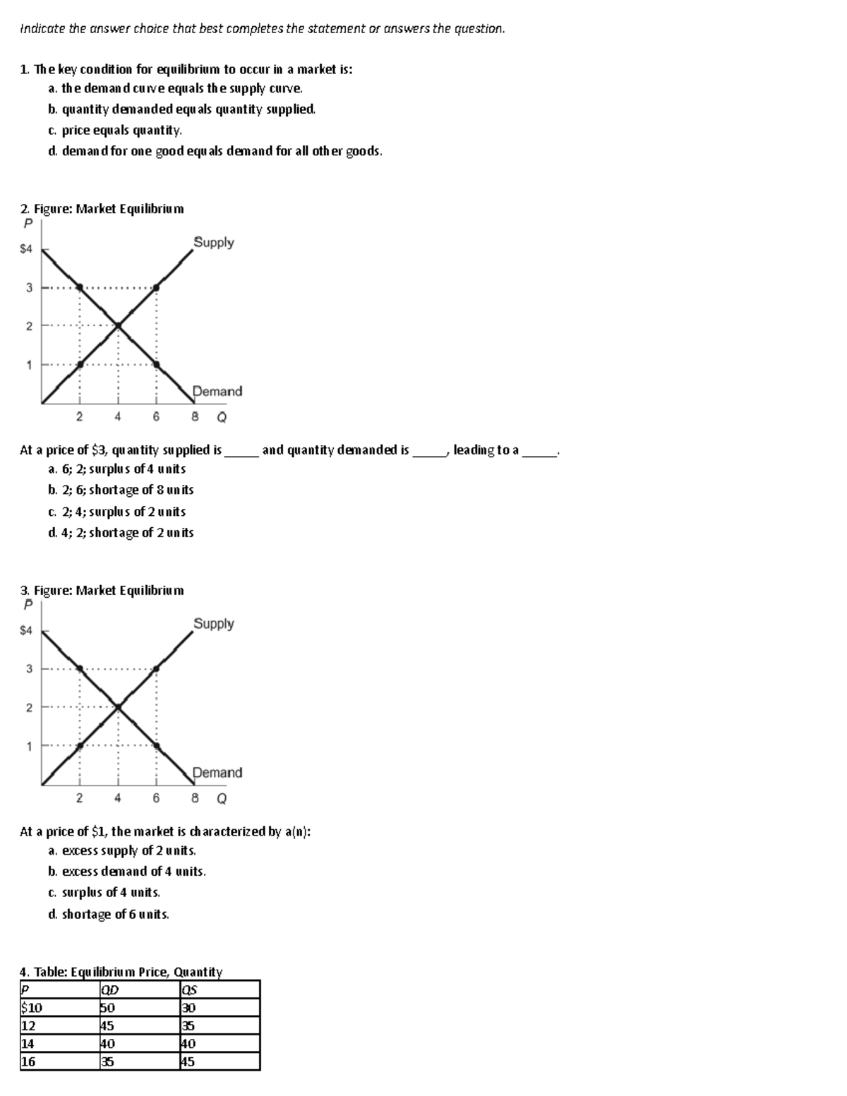 Equilibrium Analysis with Answer Key - Study Guide (ECO101) - Studocu