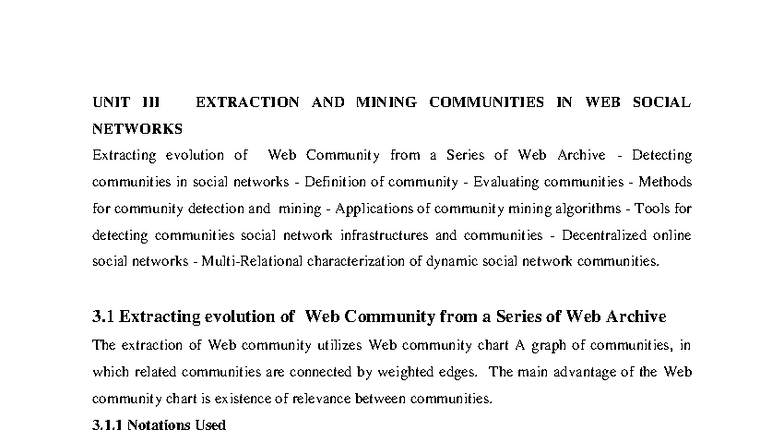 UNIT CS6010 SNA: Community Extraction and Mining in Social Networks ...