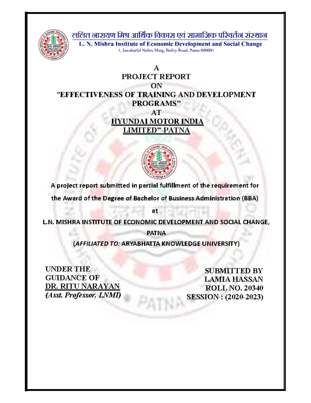 BBA Project Report: Effectiveness of Training & Development at HMIL ...