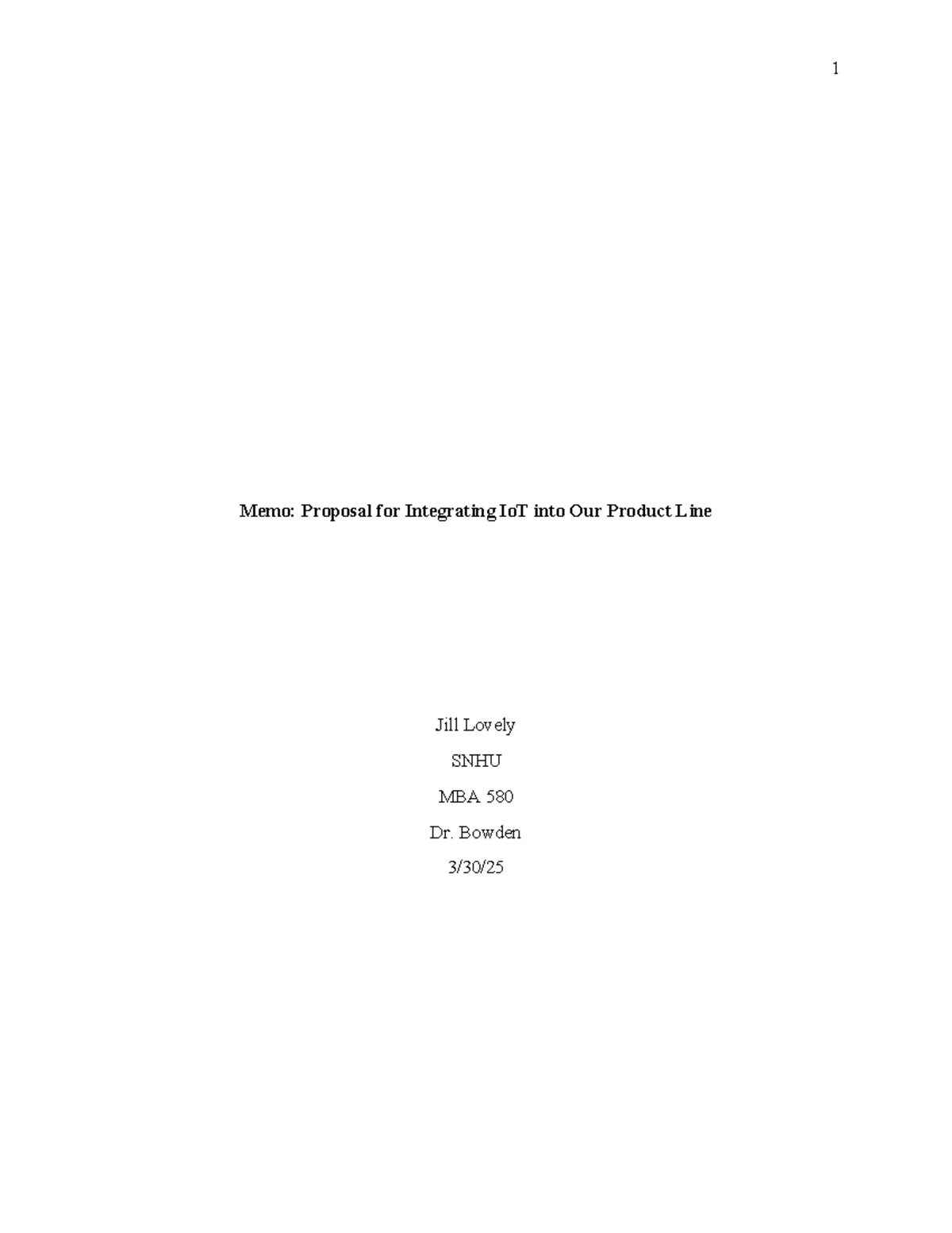 MBA 580: Memo on Integrating IoT into Our Automotive Product Line - Studocu