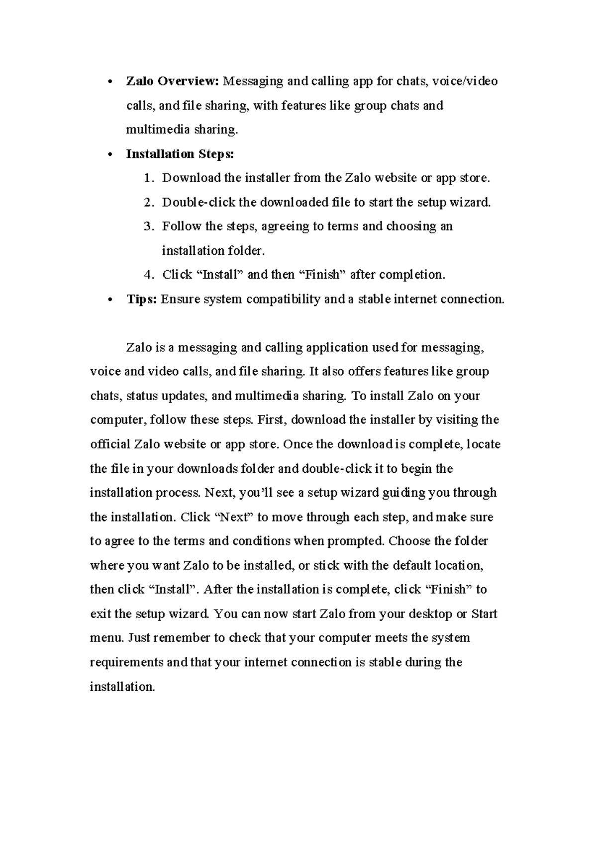 Unit 7: Steps for Installing Zalo Software and Tips - Studocu