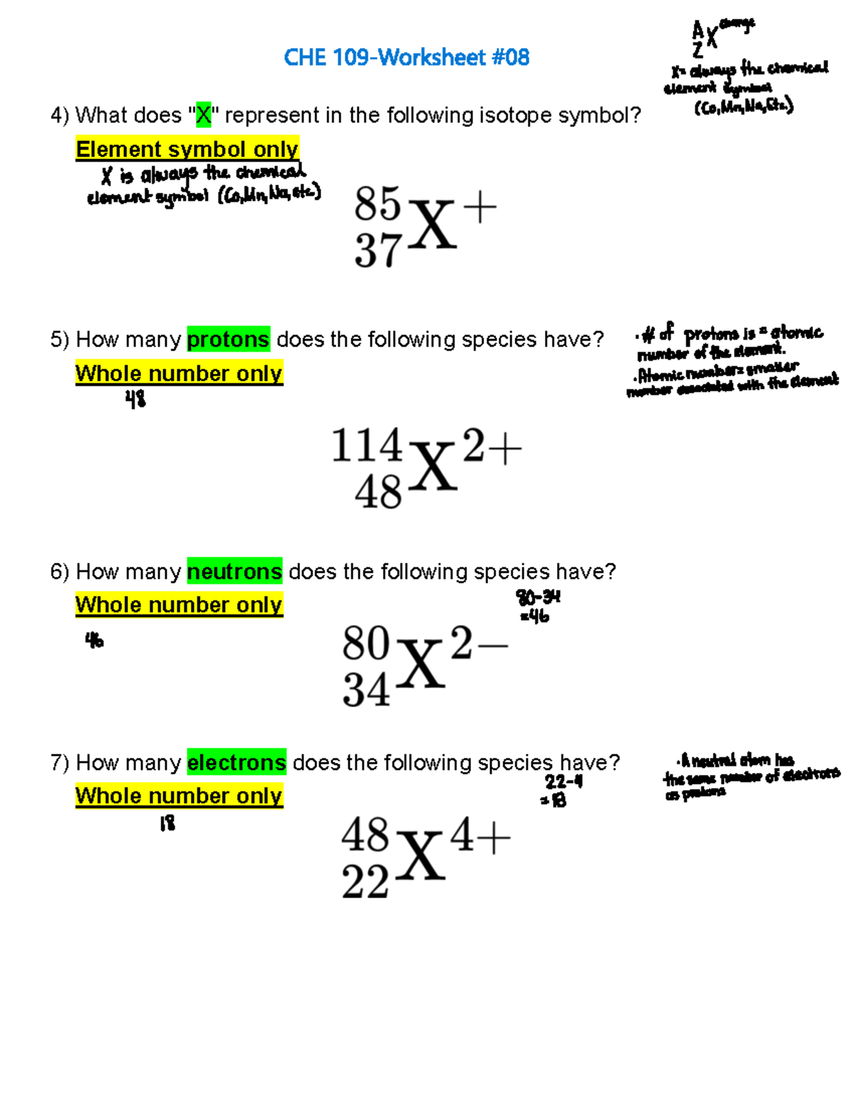 CHE 109 iClicker Worksheet 4: Isotope Symbols and Atomic Particles ...