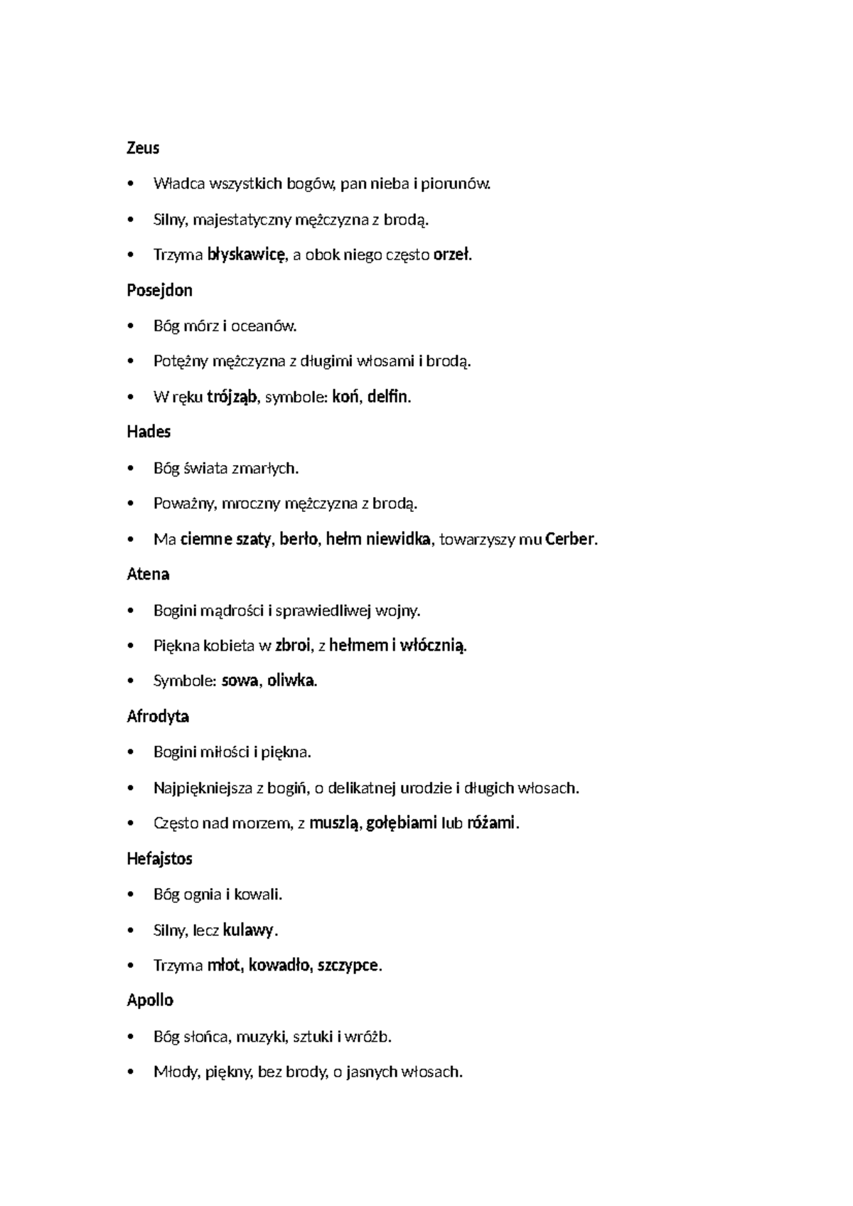 Zeus - Bogowie Greccy: Władcy Olimpijscy i Ich Atrybuty - Studocu