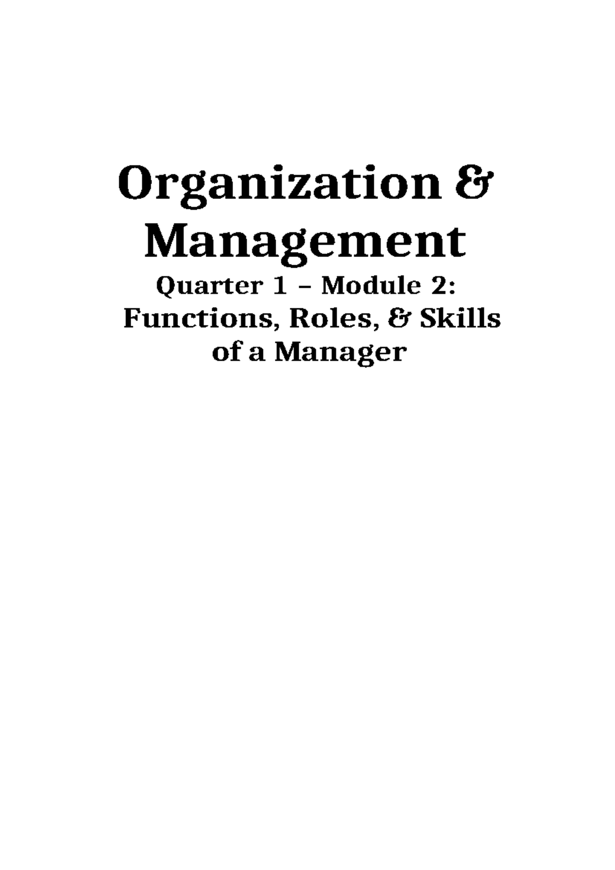 Organization and Management SLM - Grade 11 Module 2: Managerial ...
