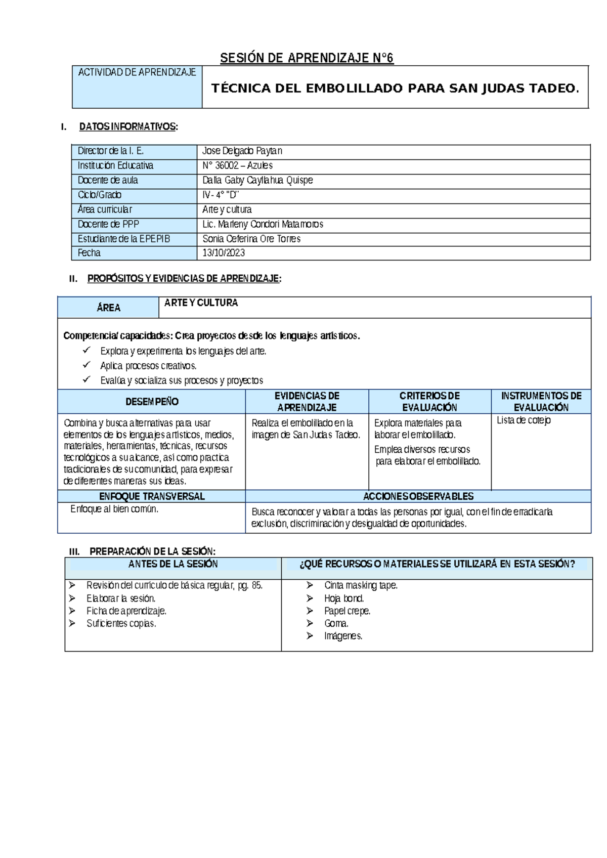 Técnica del Embolillado para San Judas Tadeo - Sesión de Aprendizaje ...