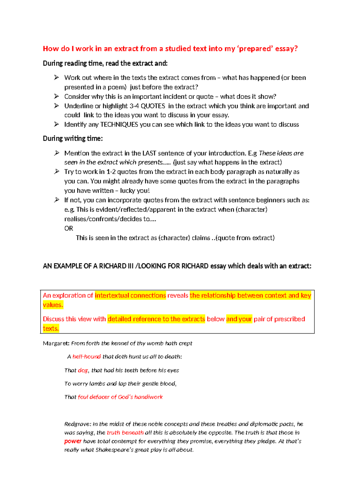 Approaching Extract Questions: Richard III & Looking for Richard ...