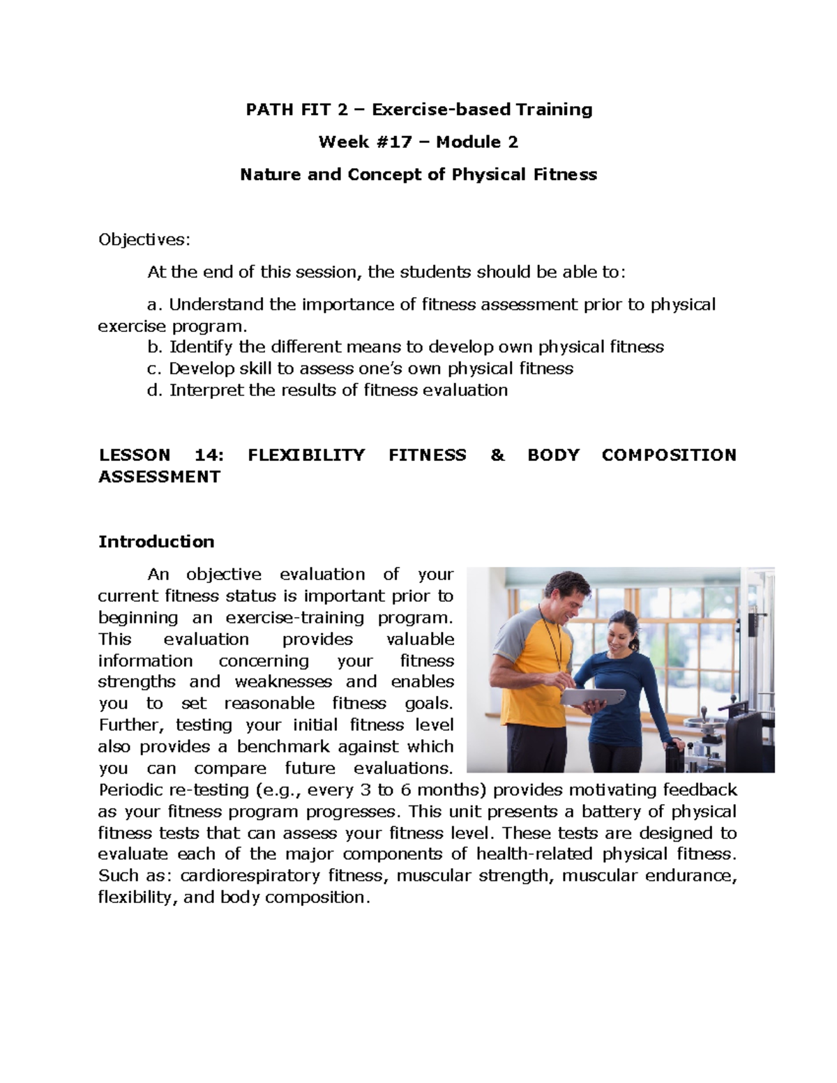 L14 Fitness Assessment: Flexibility & Body Composition Evaluation - Studocu