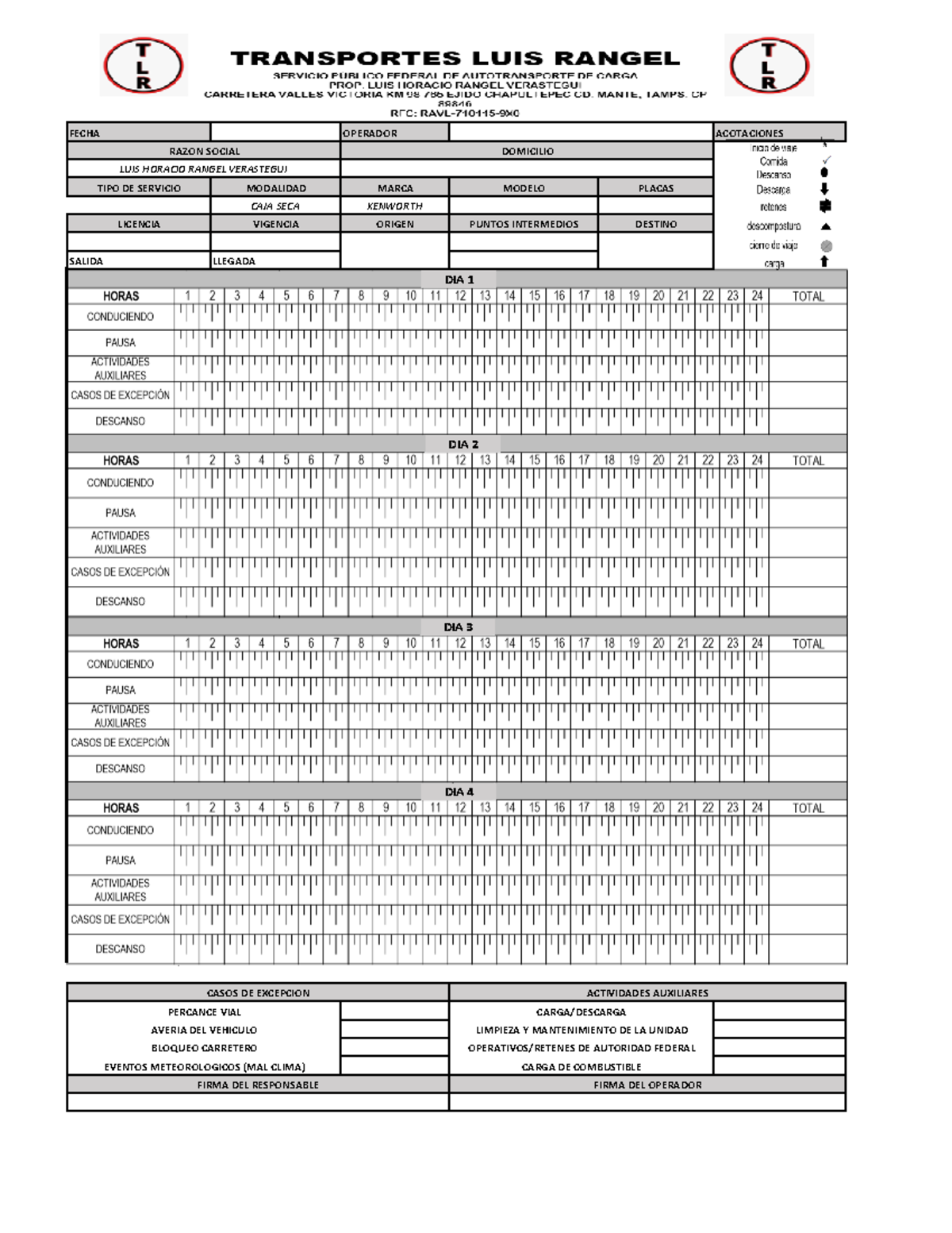 Formato NOM 087 SCT Bitacora DE Conduccion - FECHA OPERADOR ACOTACIONES ...