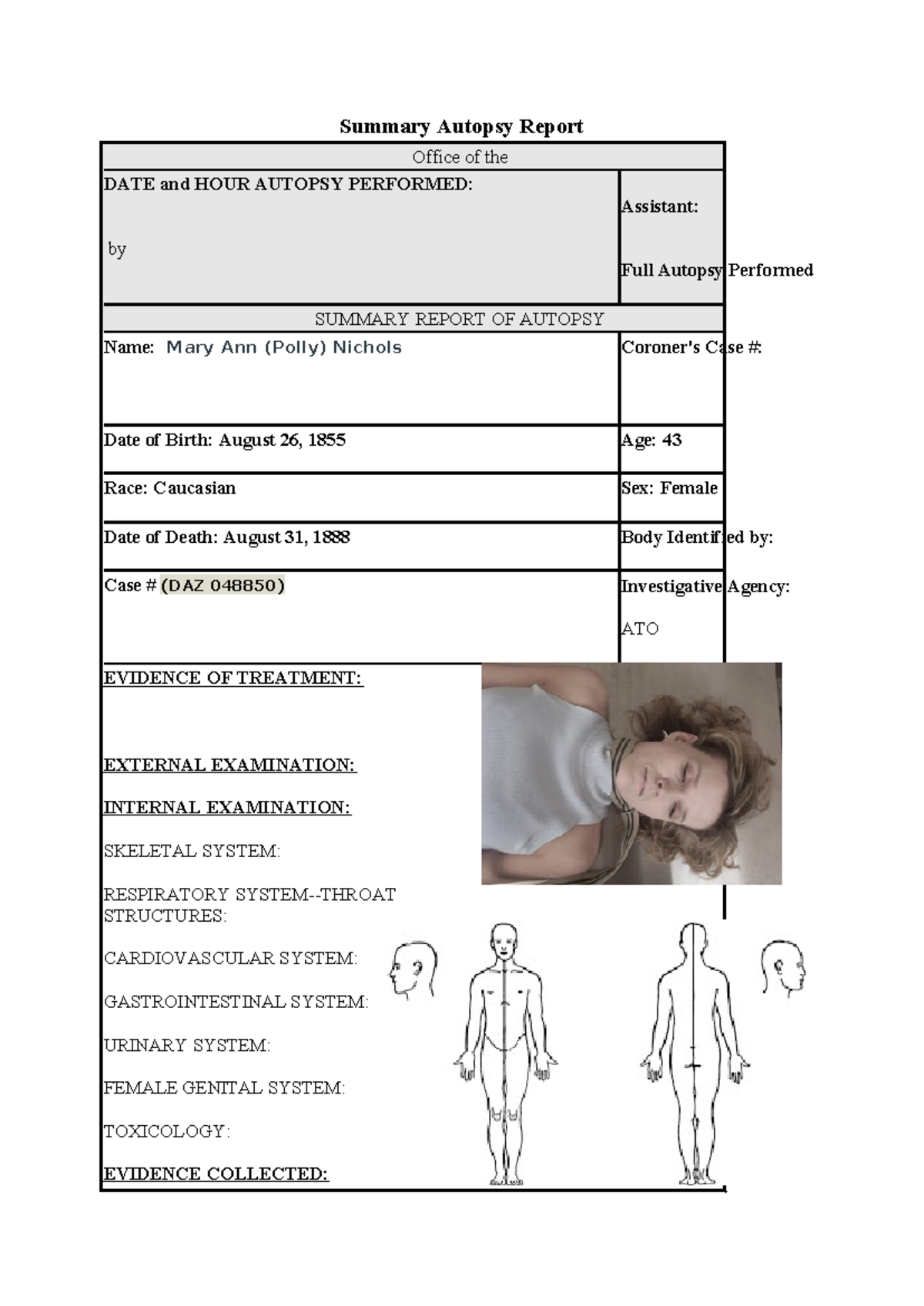 3. Summary Autopsy Report - Blank - Summary Autopsy Report Office of ...
