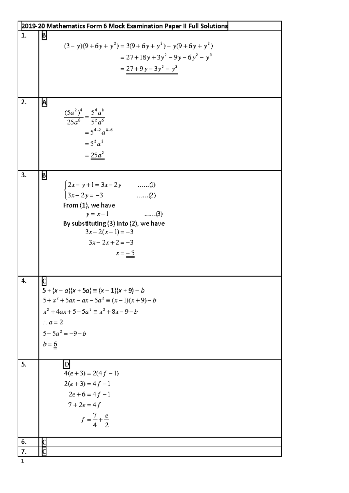 Mathematics Form 6 Mock Exam Paper II Solutions and Explanations - Studocu