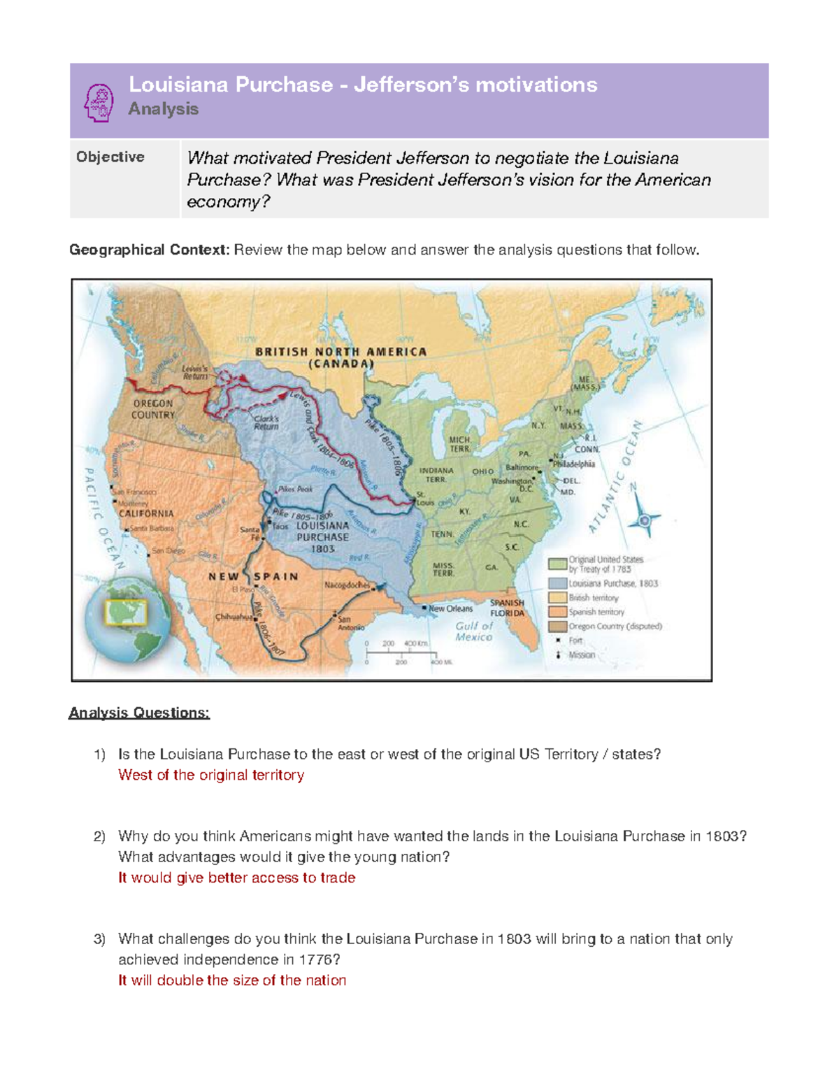 Louisiana Purchase Document Analysis - Louisiana Purchase - Jefferson’s ...