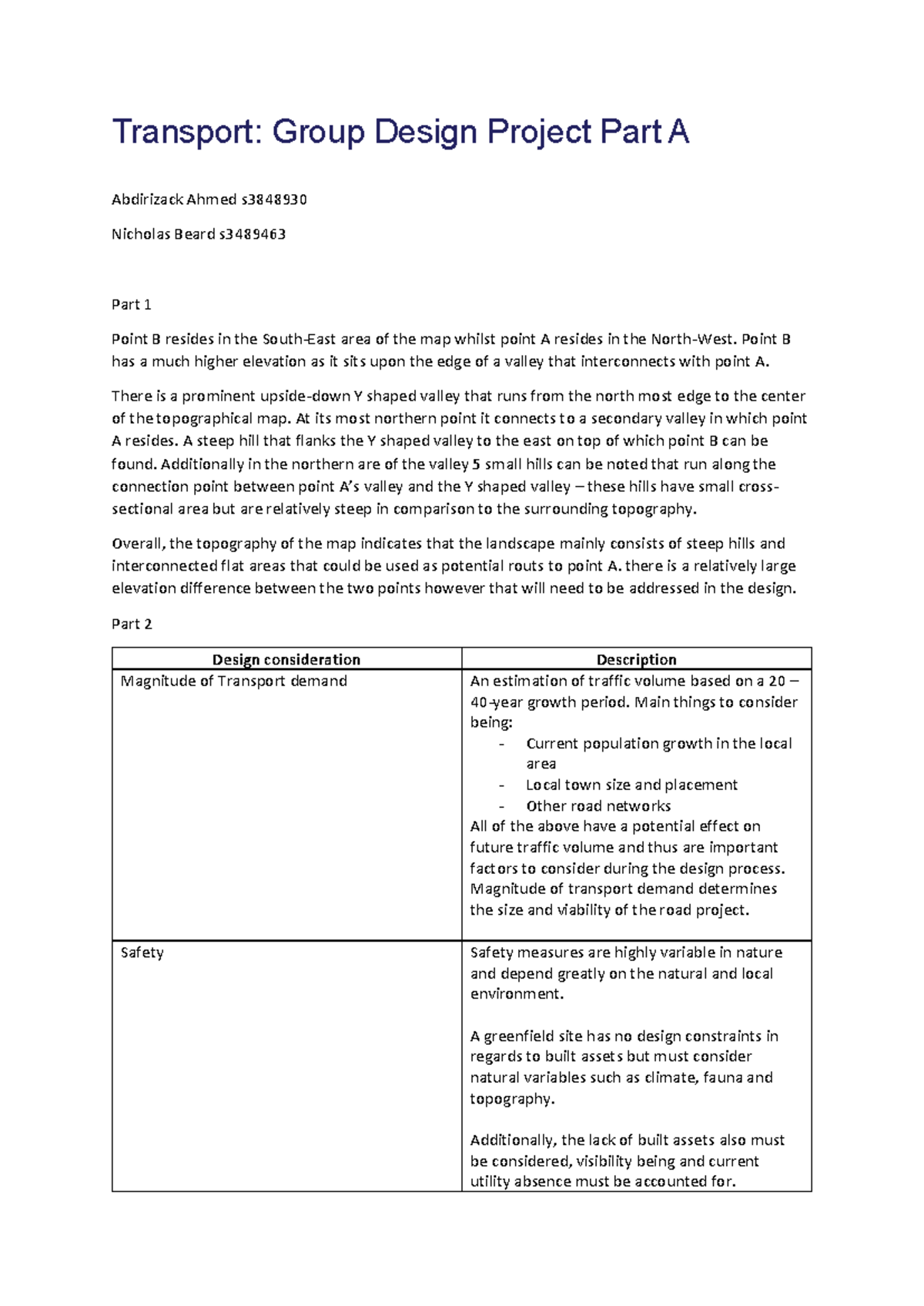 Transport Group Design Project Report: Point A to B Analysis - Studocu