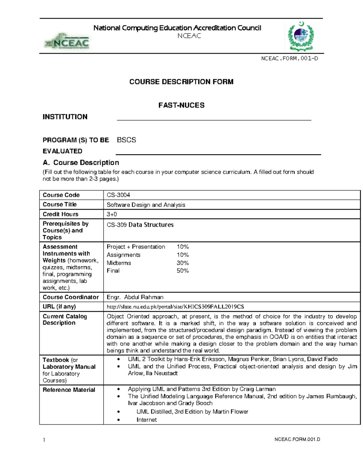 NCEAC BSCS Software Design and Architecture Course Outline - Studocu