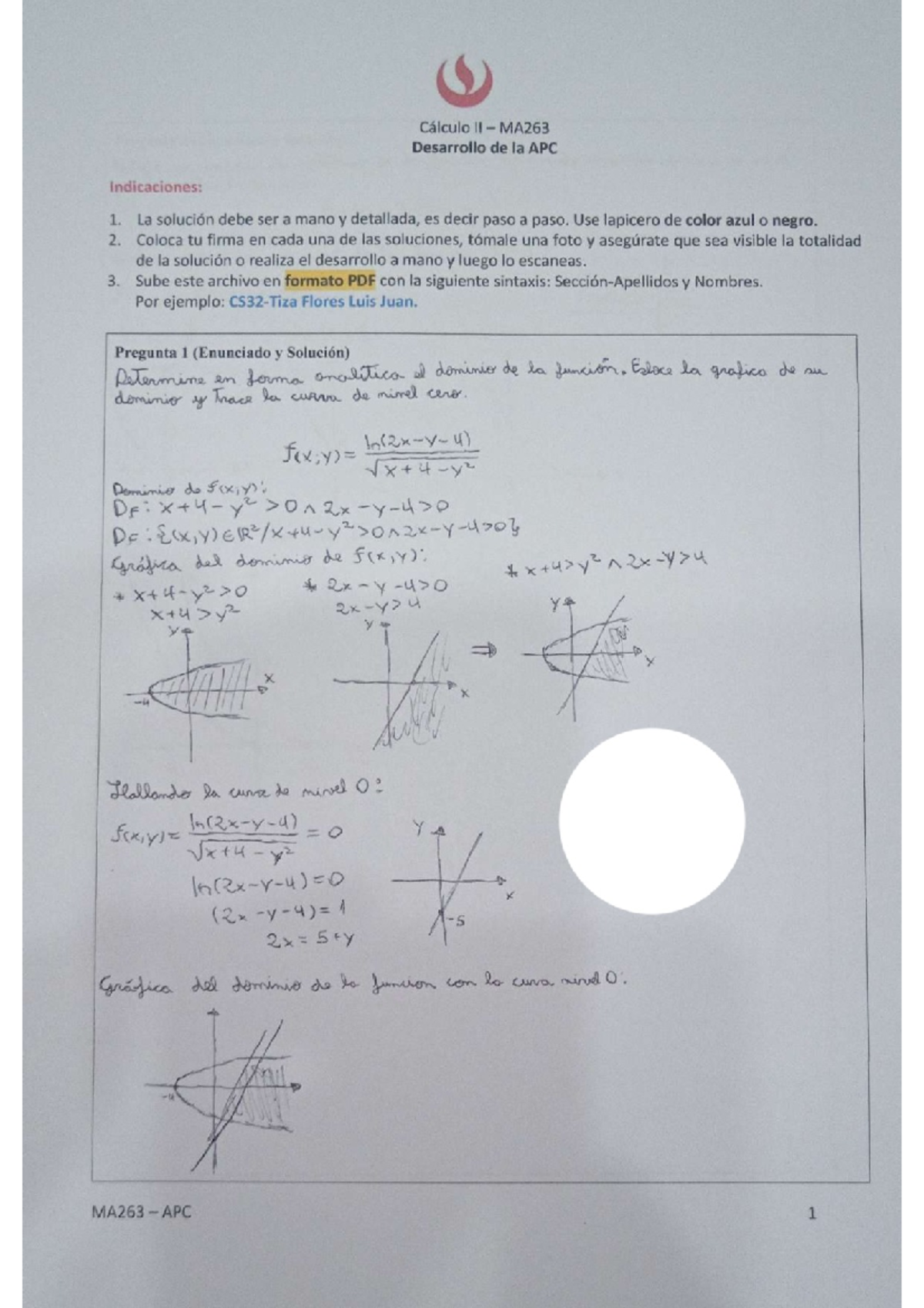 Cálculo II MA263: Desarrollo de la APC - Preguntas y Soluciones - Studocu