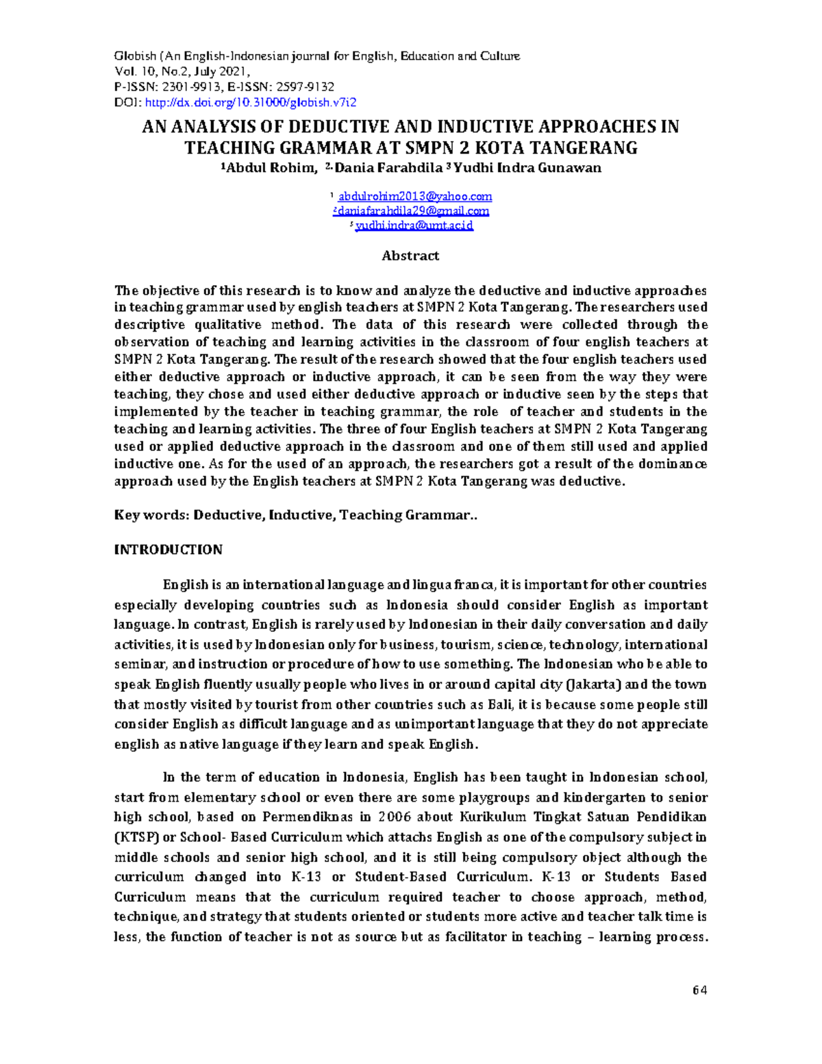 Analysis of Deductive & Inductive Approaches in Grammar Teaching - Studocu